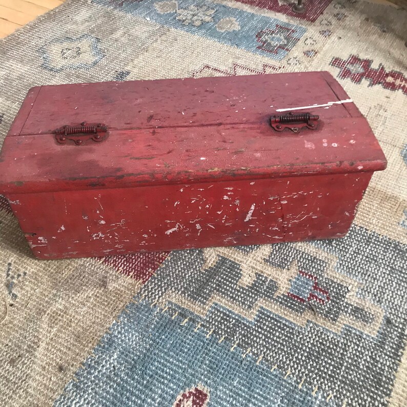 Antique Primitive Box Writing Slope Desk Painted Box Red Box Folk Art ...