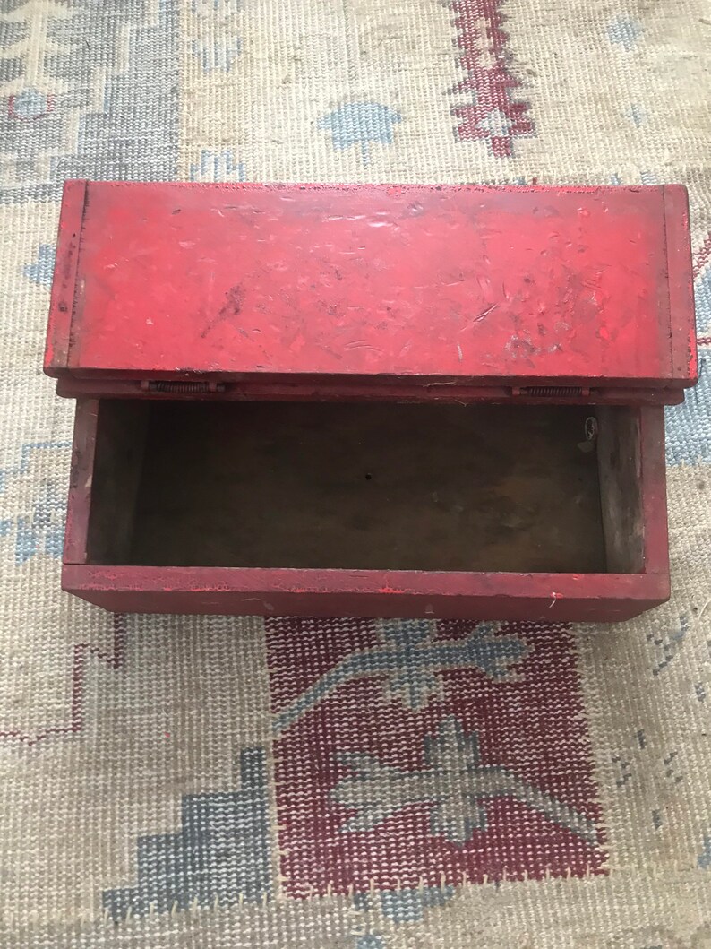 Antique Primitive Box Writing Slope Desk Painted Box Red Box Folk Art ...