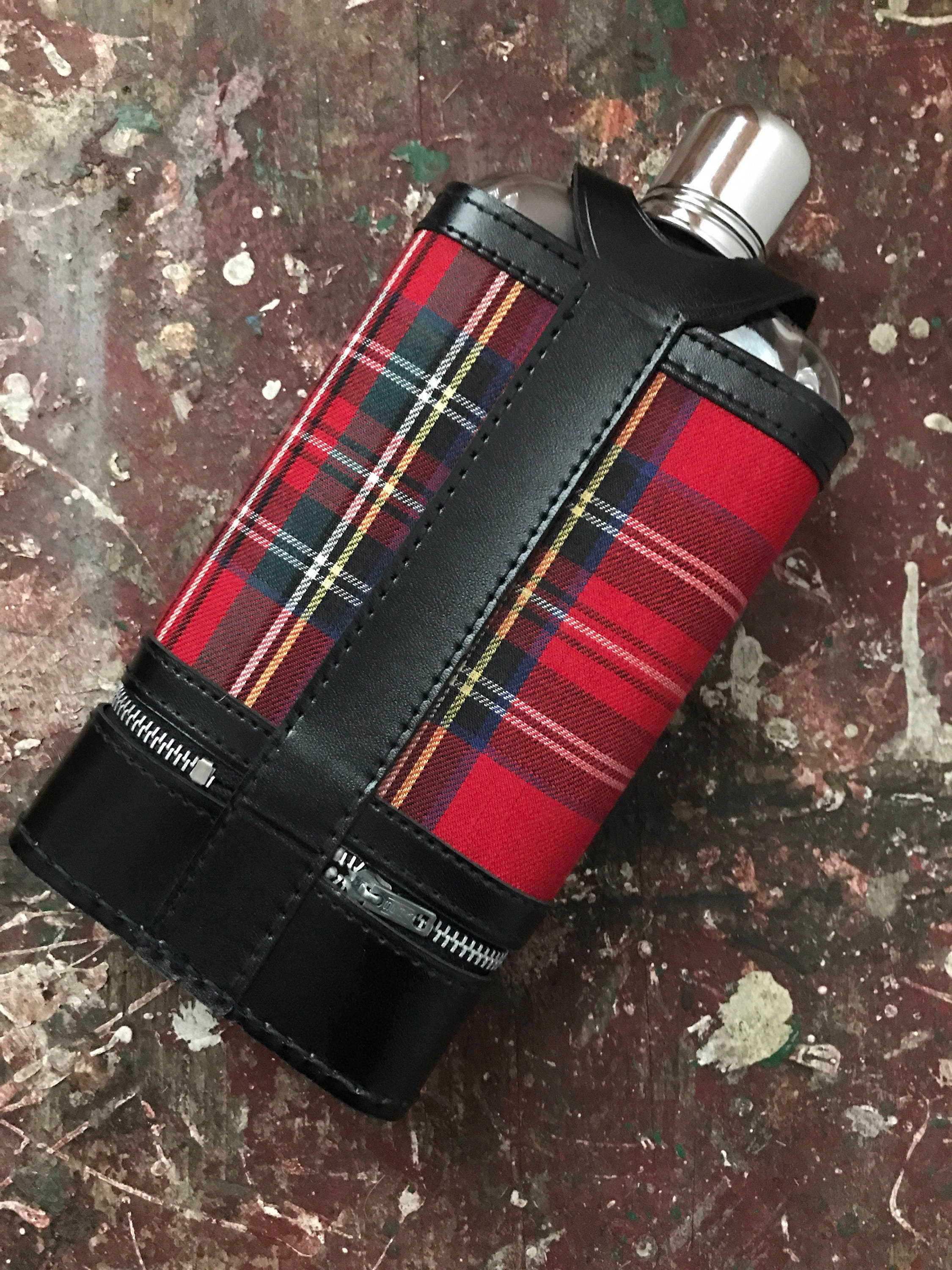 Vintage Flask Mid Century Leather Flask Bag Red Tartan Plaid Leather ...