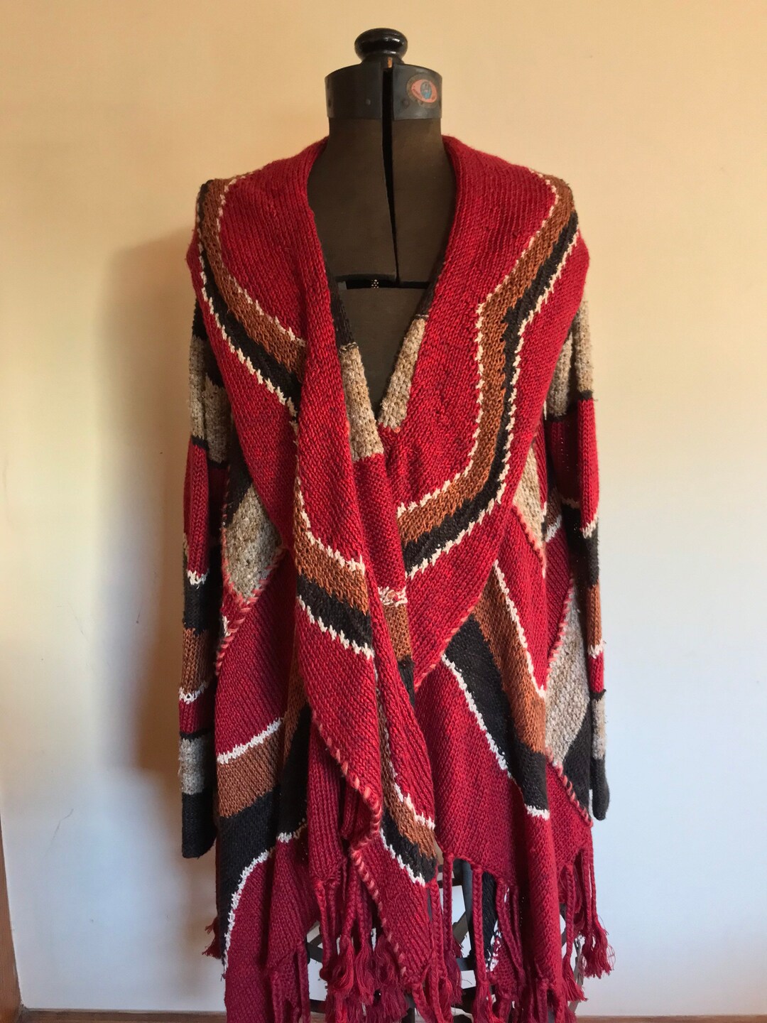Ralph Lauren Hand Knit Cardigan Indian Blanket Sweater Coat Patchwork ...