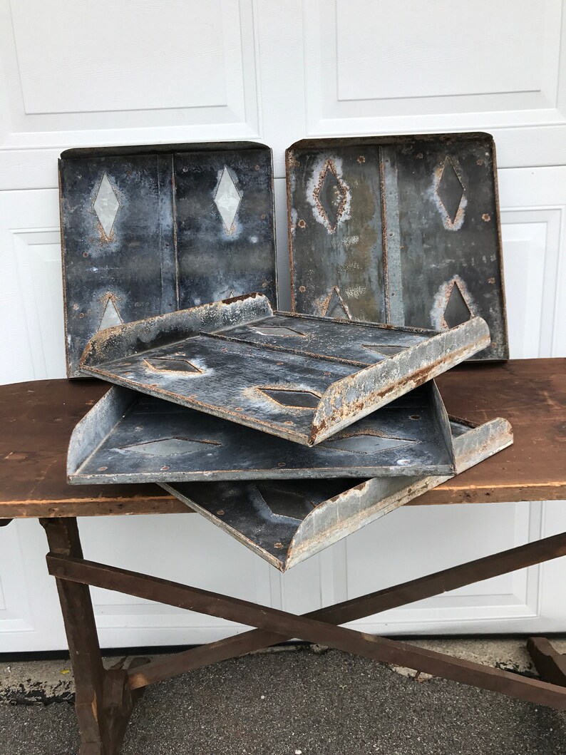 Antique Industrial Zinc Tray Metal Tray Rust Bin Storage Garden Tray ...