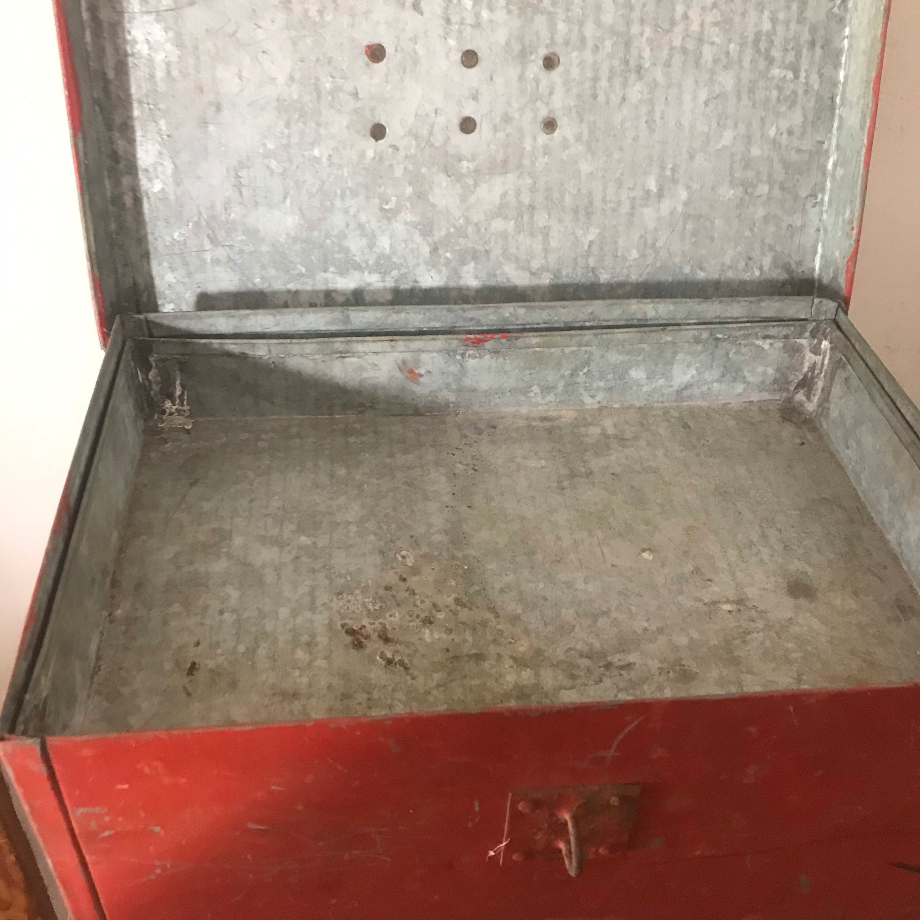 Antique Zinc Box Industrial Box Tool Box Primitive Box Painted Box Red ...