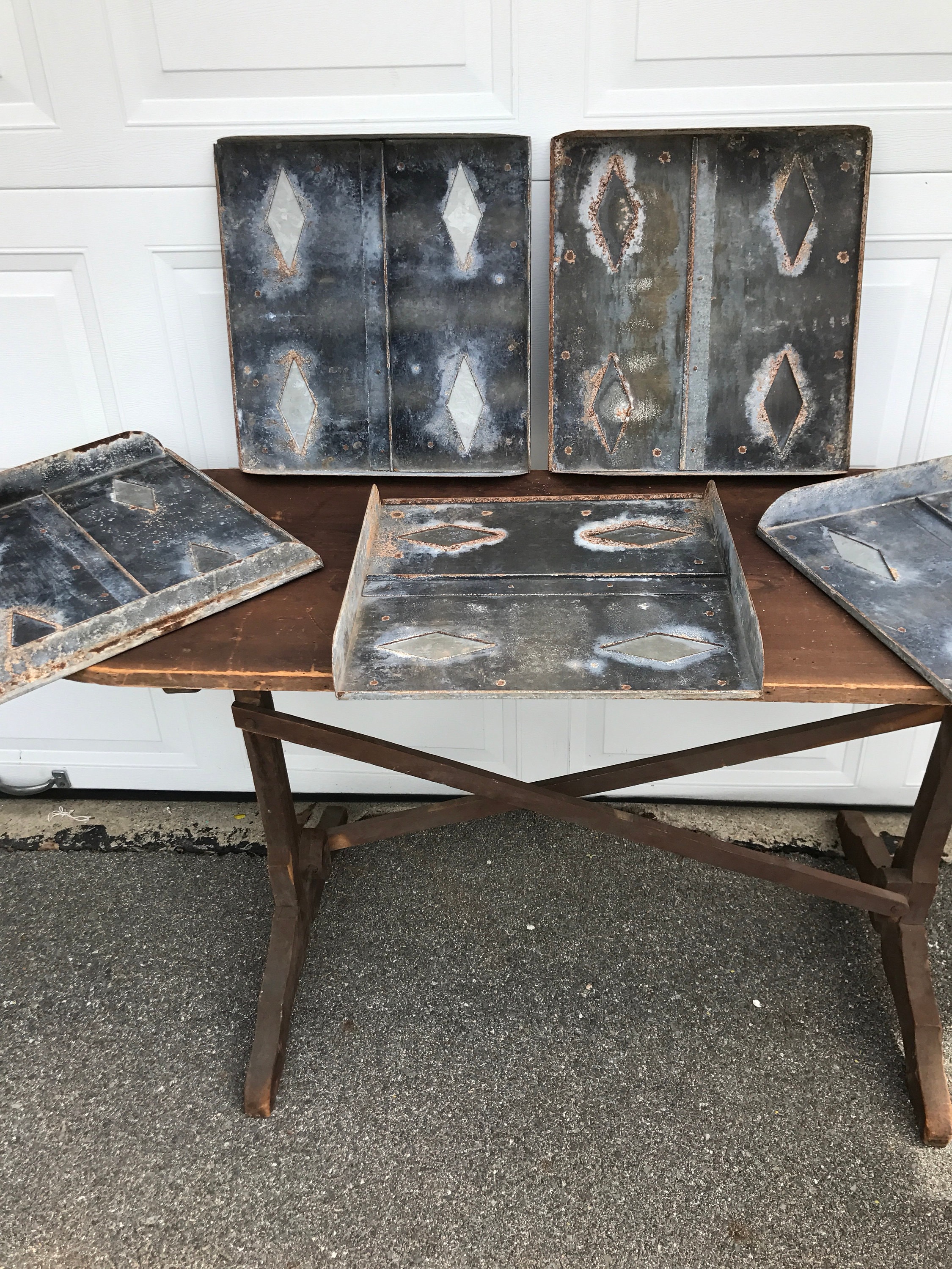 Antique Industrial Zinc Tray Metal Tray Rust Bin Storage Garden Tray ...