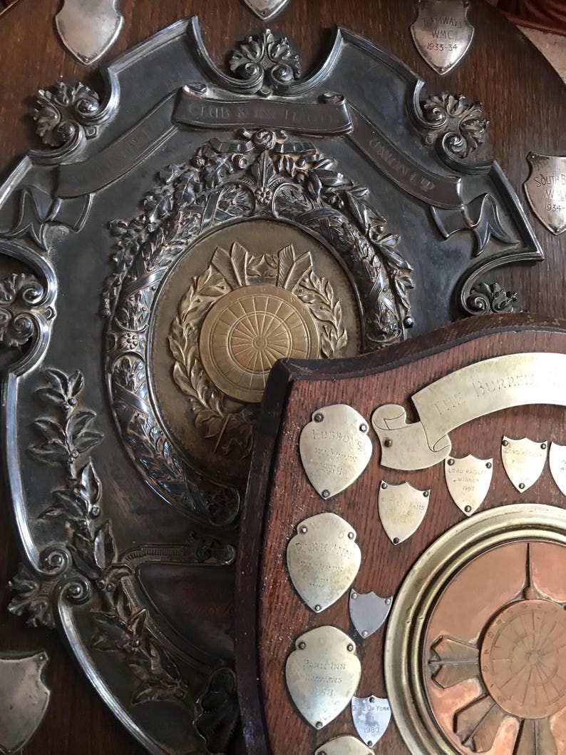 Antique English Silver Trophy Award Dart Trophy Shields Club League ...