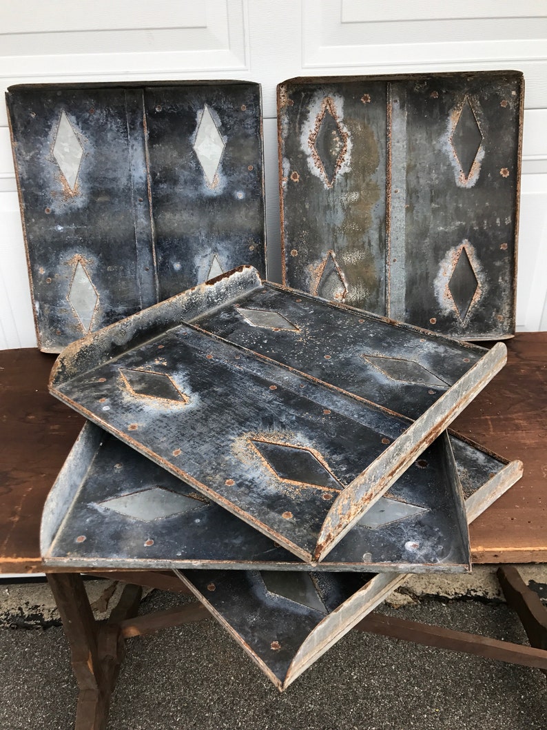 Antique Industrial Zinc Tray Metal Tray Rust Bin Storage Garden Tray ...