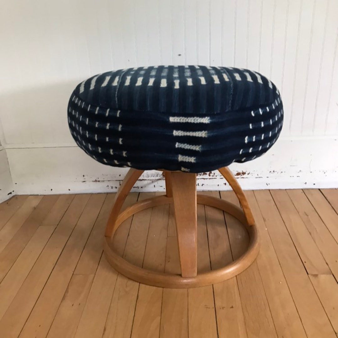 Antique Heywood Wakefield Stool Covered in Blue Indigo Mali Mudcloth ...