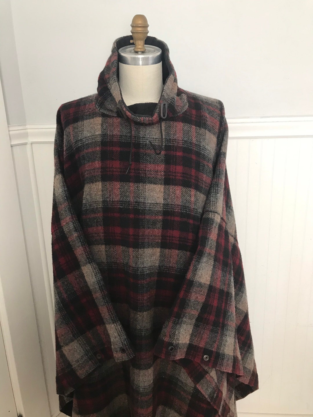 Ralph Lauren Poncho Men’s Wool Blanket Coat Plaid Turtleneck Long Made ...