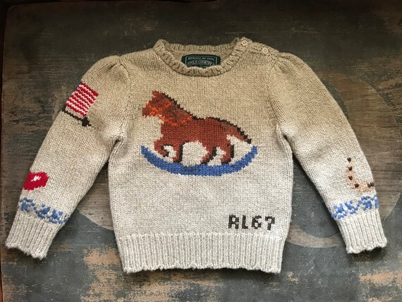 Ralph Lauren Sweater Child Hand Knit Horse Equestrian Horsie Ralph Lauren Sweater Child Hand Knit Horse Equestrian Horsie