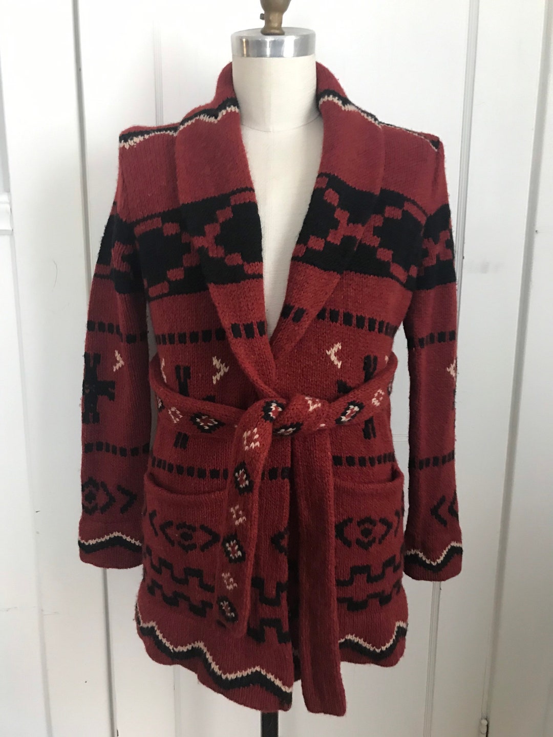 Vintage Ralph Lauren Cardigan Southwestern Hand Knit Sweater Coat Beacon Wool Tribal Aztec ...