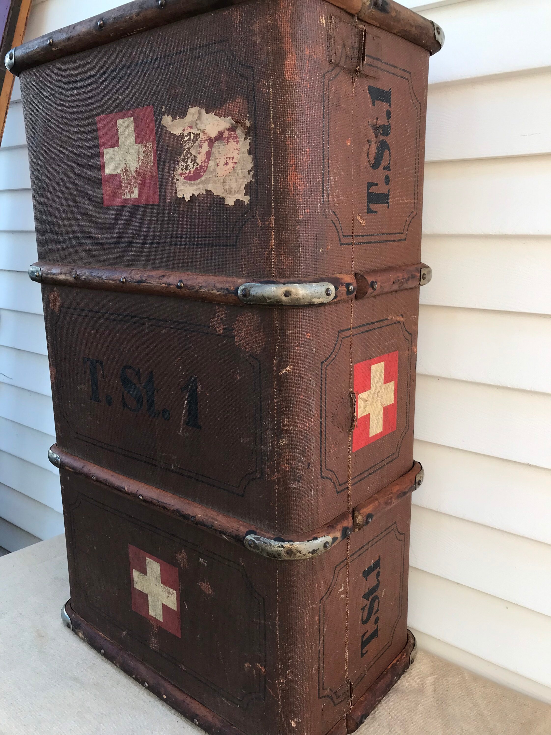 Antique Swiss Army Trunk Box Travel Luggage Coffee Table Storage ...