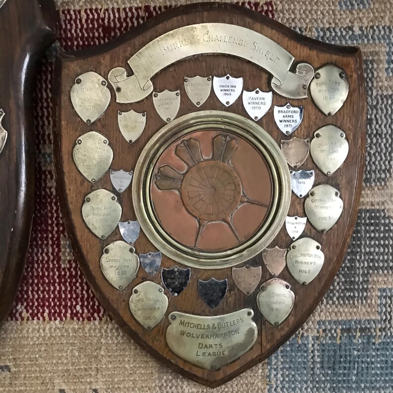 Antique English Silver Trophy Award Dart Trophy Shields Club League ...