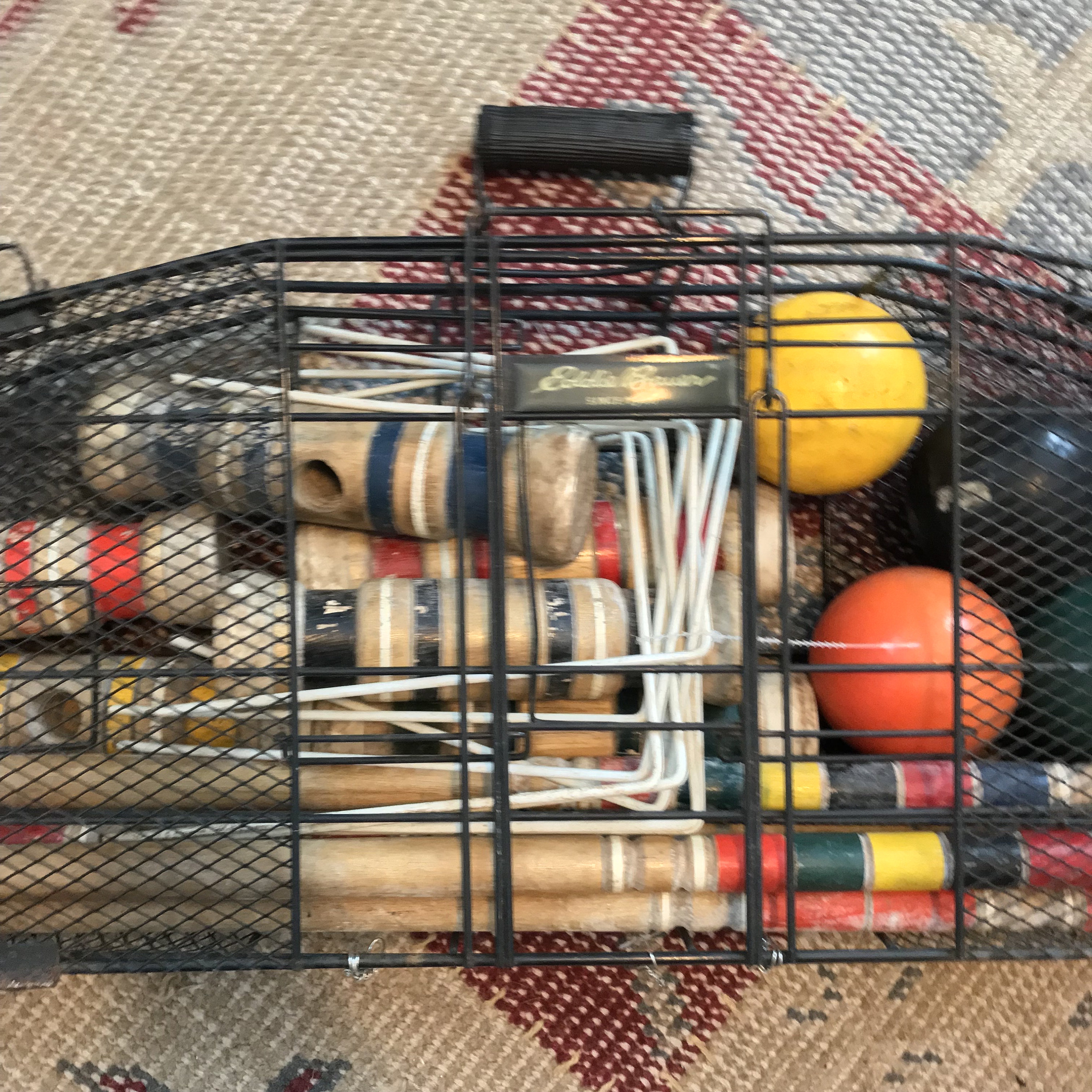 Vintage Croquet Set Eddie Bauer Mallets Wicket Wood Ball Game Decor ...