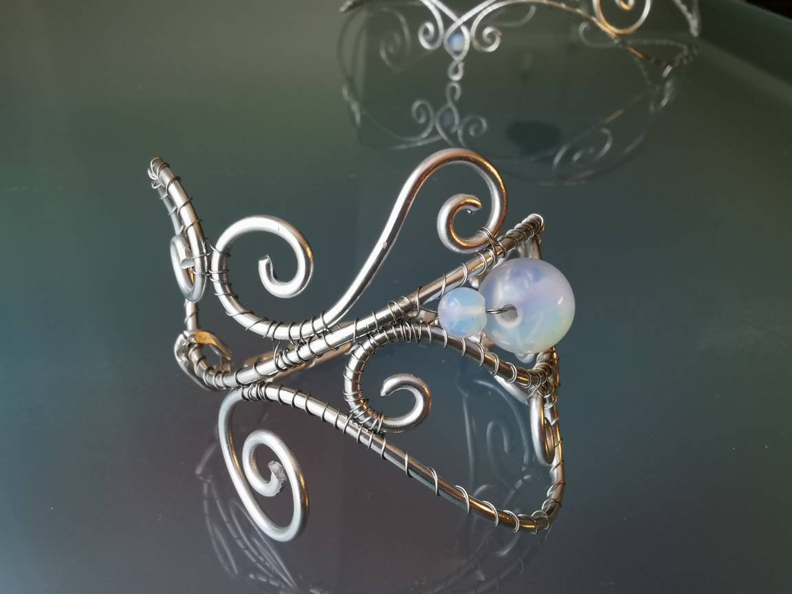 Handmade Elven Bracelet: Silver Tone Wire & Opalite Stone - Etsy