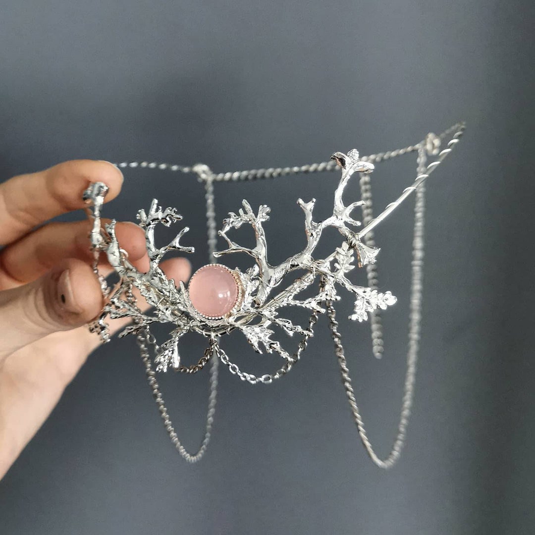 Elf Tiara With Pink Quartz/ Elf Headpiece /crown Elven/ Tiara Elven ...