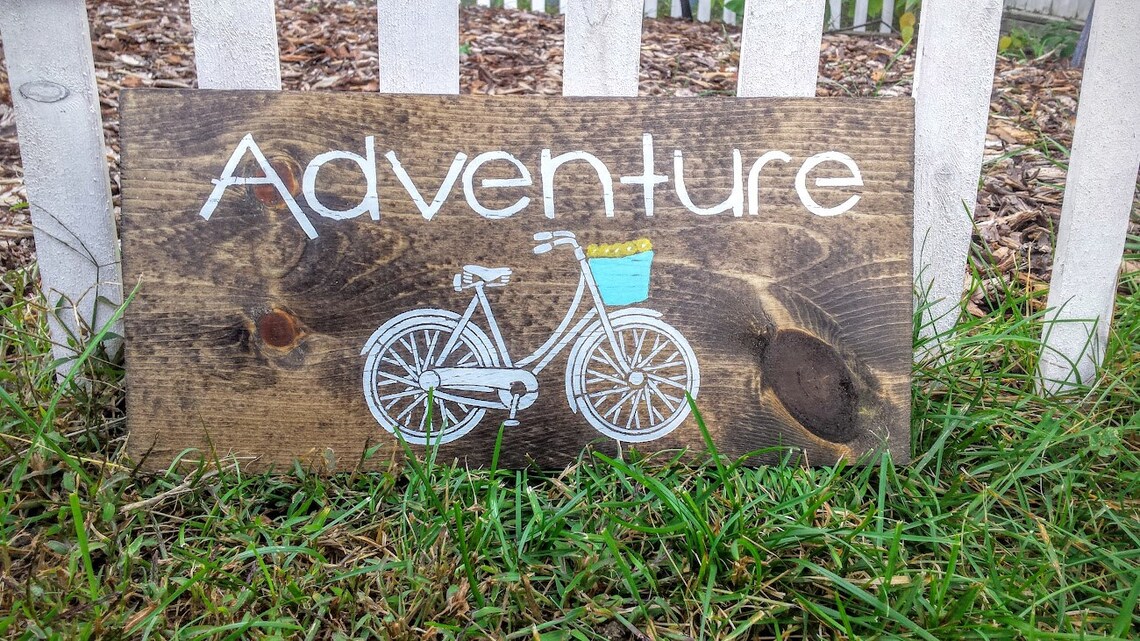 Adventure Sign, Adventure With Bike Sign, Wooden Bike Sign, Bike Art ...