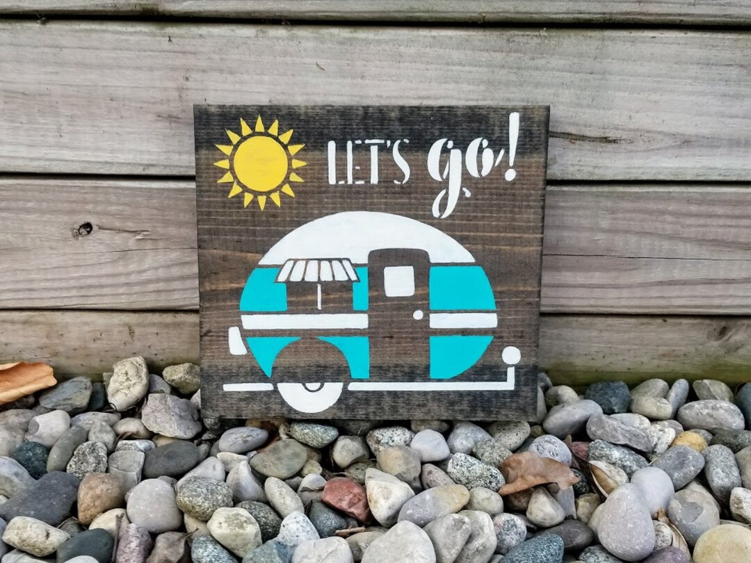 Camper Sign, Camping Sign, Wooden Signs, Wooden Camping Signs, Let's Go ...