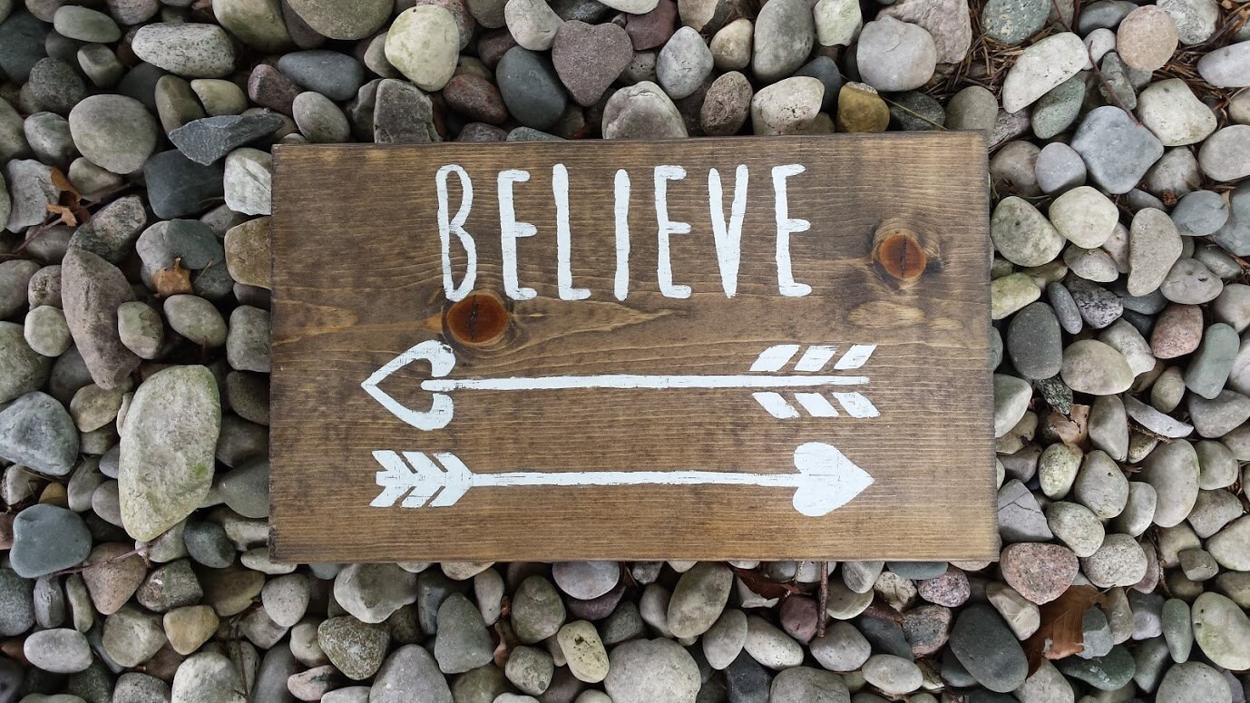 Believe With Arrows Sign, Wooden Signs, Hanging Wooden Sign, Rustic ...