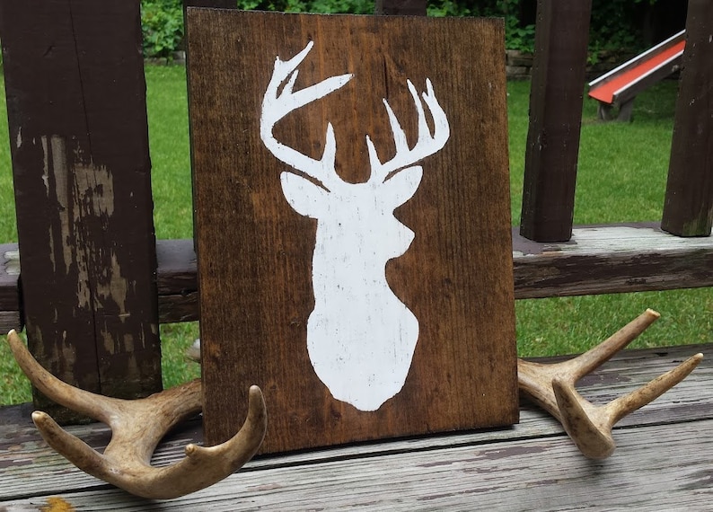 Deer Silhouette Sign, Hanging Wooden Deer Sign, Deer Sign, Rustic Deer ...