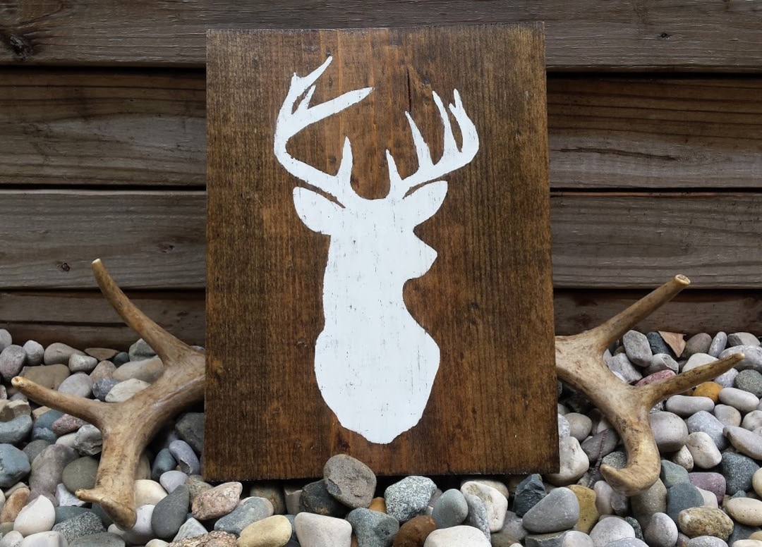 Deer Silhouette Sign, Hanging Wooden Deer Sign, Deer Sign, Rustic Deer ...