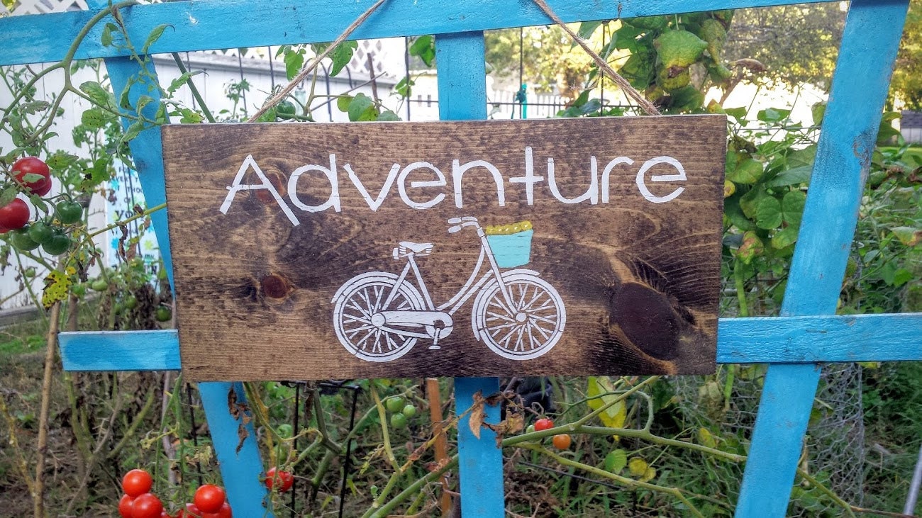 Adventure Sign, Adventure With Bike Sign, Wooden Bike Sign, Bike Art ...