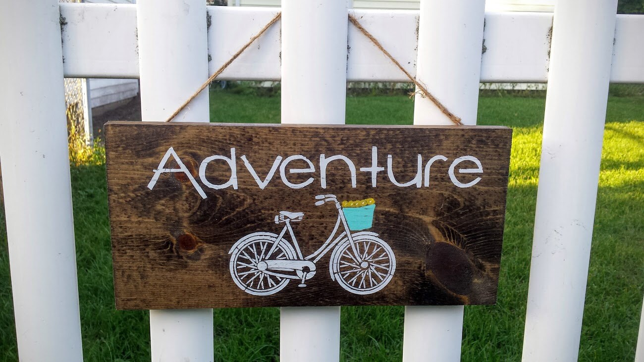 Adventure Sign, Adventure With Bike Sign, Wooden Bike Sign, Bike Art ...
