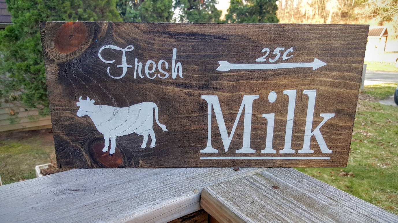 Fresh Milk Sign, Wooden Kitchen Sign, Kitchen Decor, Hand Painted Fresh ...