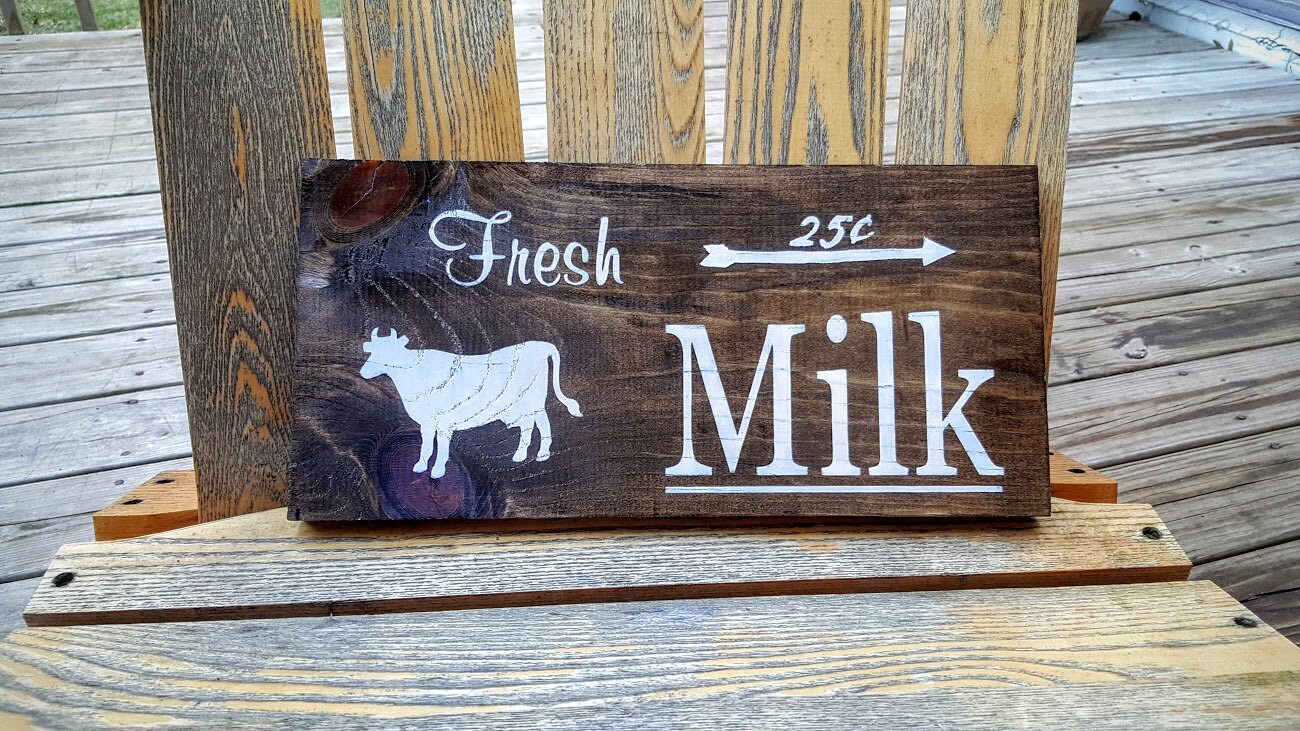 Fresh Milk Sign, Wooden Kitchen Sign, Kitchen Decor, Hand Painted Fresh ...