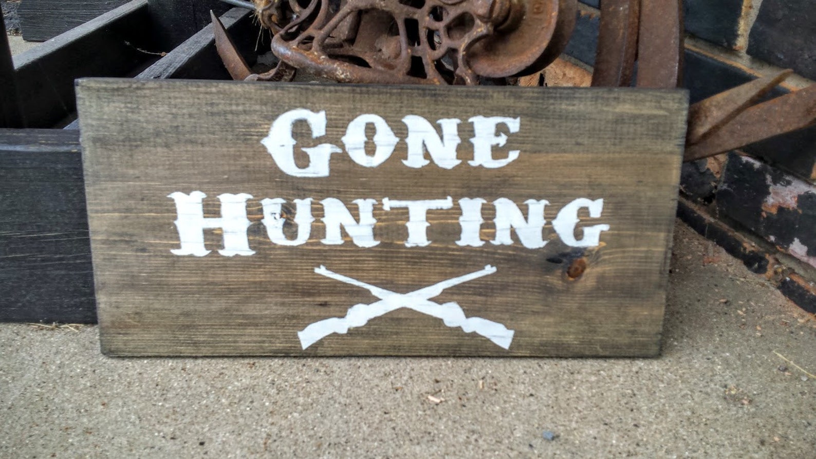 Gone Hunting Sign, Hanging Wooden Hunting Sign, Rustic Wooden Gone ...