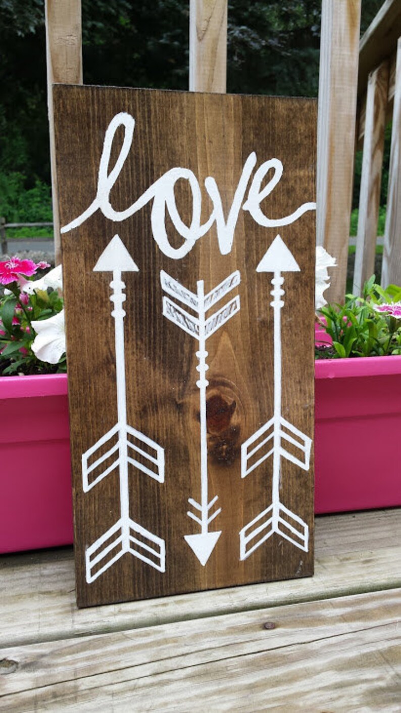 Love With Arrows Sign, Hanging Wooden Arrow Sign, Love Sign, Rustic ...