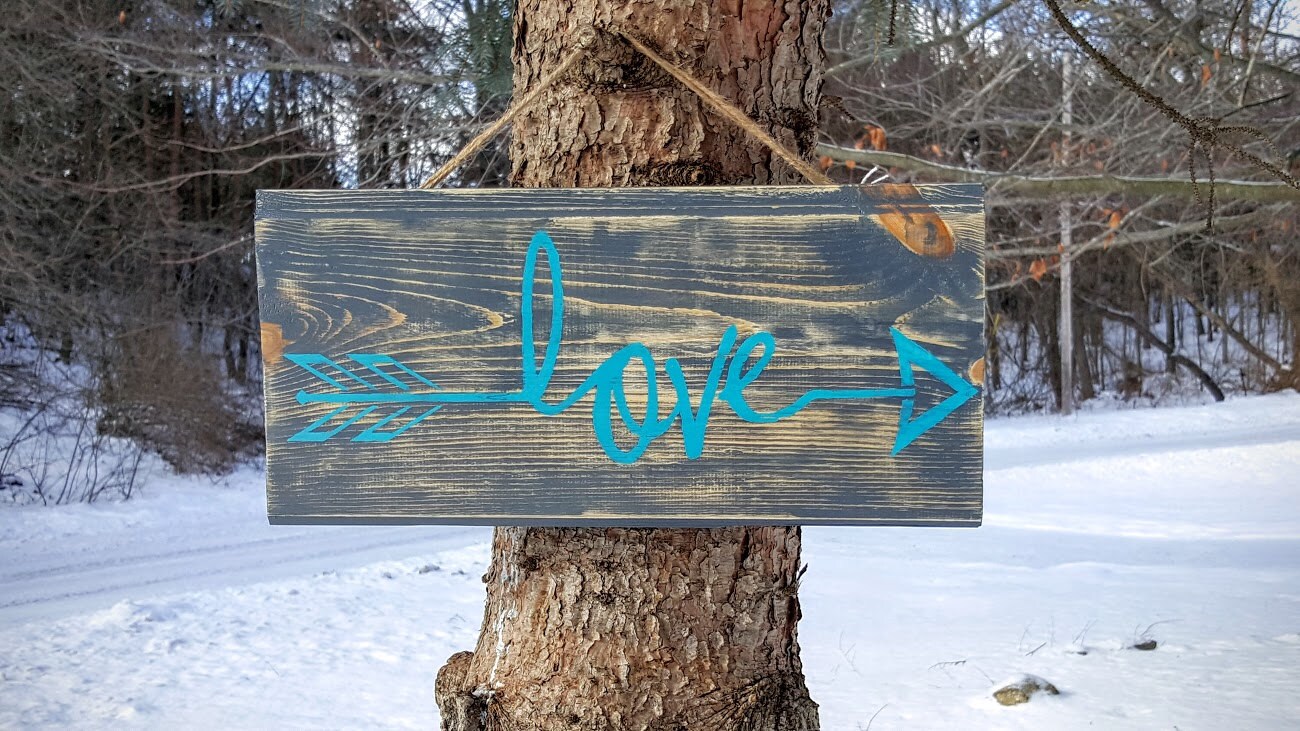 Love With Arrow Sign Hanging Wooden Arrow Sign Love Sign - Etsy