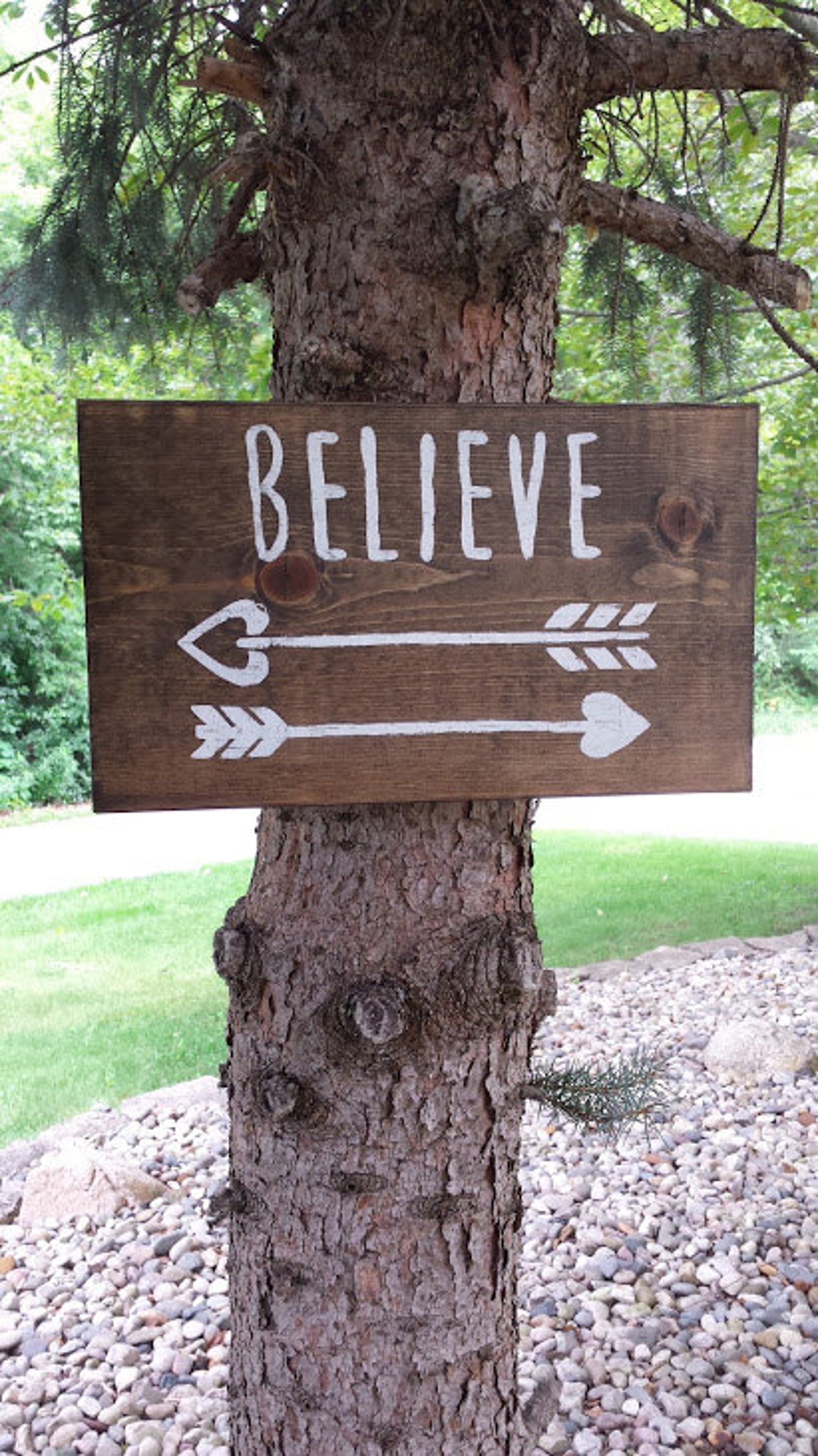 Believe With Arrows Sign, Wooden Signs, Hanging Wooden Sign, Rustic ...