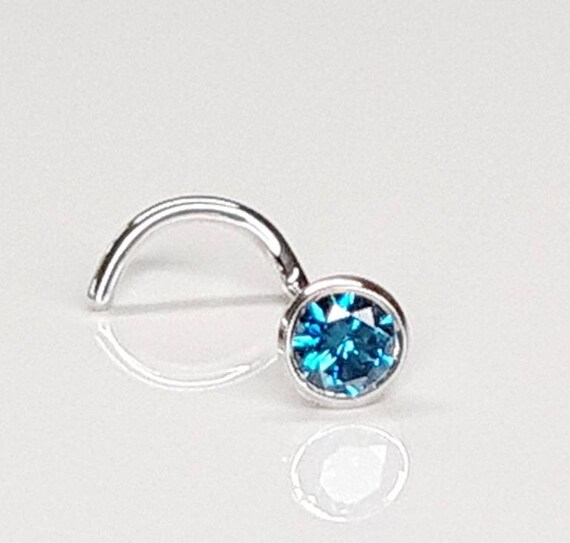 Handmade 0.10ct Genuine 18ct White Gold 0.10ct Blue Diamond Nose Stud Pin Ring Hand Made for You Etsy