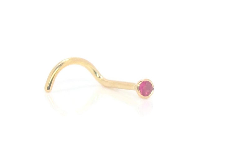 18ct Gold Ruby 1.5mm Natural Nose Stud Ring Pin Handmade Genuine Gold ...