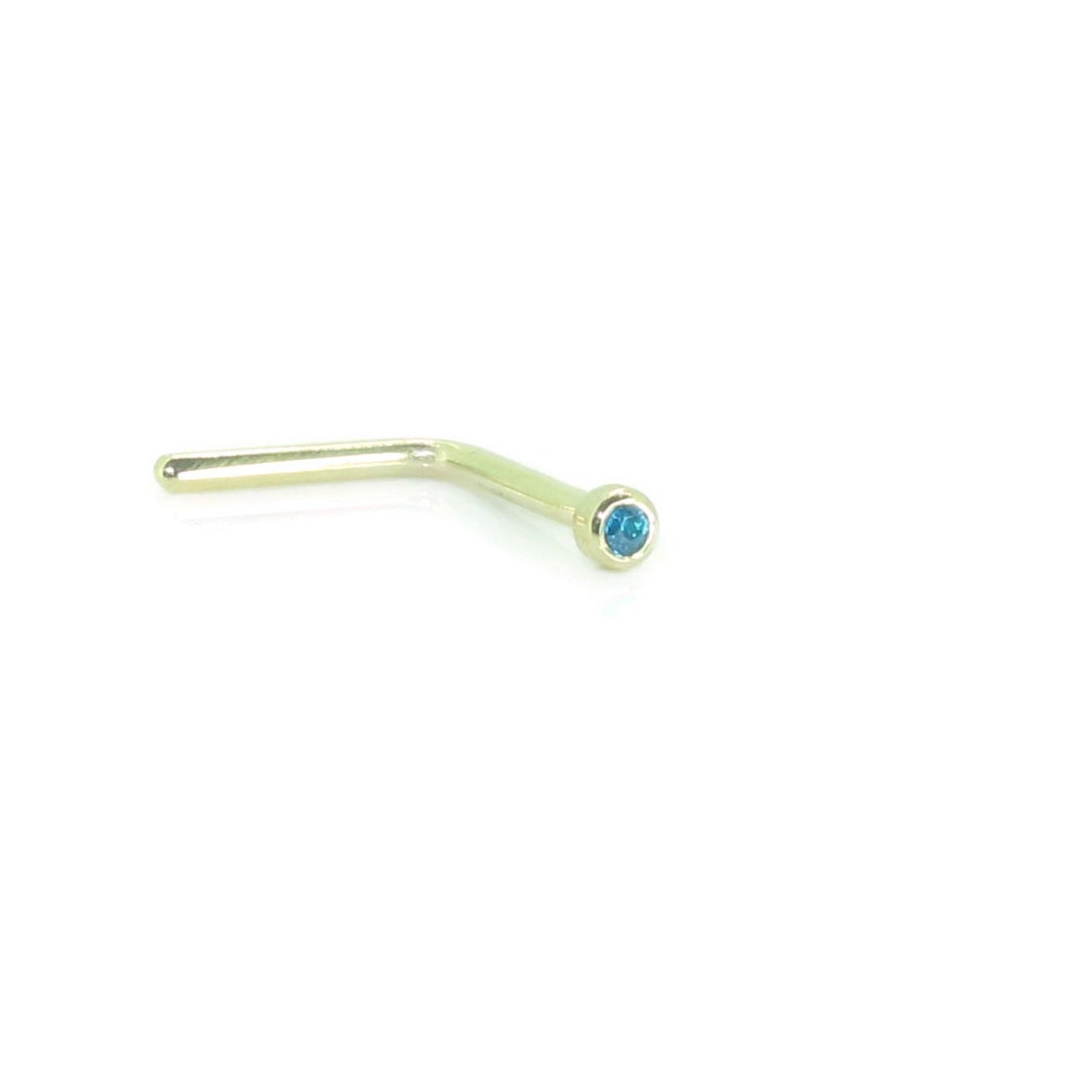 18ct Gold Swiss Blue Crystal 1mm Nose Stud Ring Pin - Petite Handmade ...