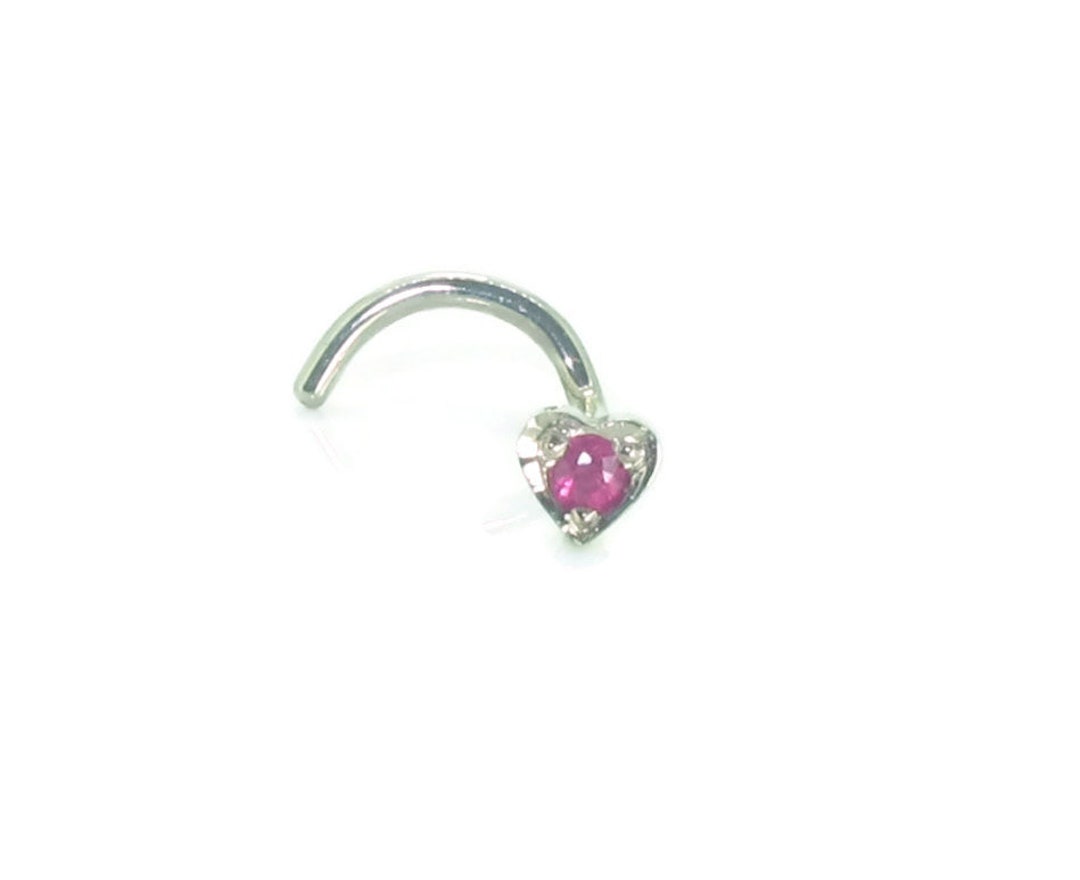 18ct White Gold Ruby Natural Set in a Heart Nose Stud Ring Pin ...