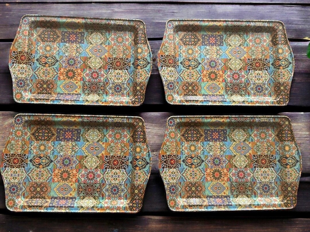 Set of 4 Turkish Trays: Decorative Patterned Metal Serving Trays - Etsy