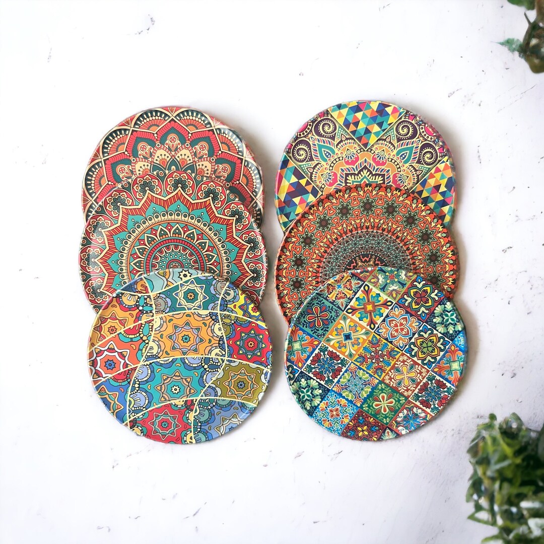 Drink Coasters Set of 6 Turkish Moroccan Design Round Coaster Tea ...