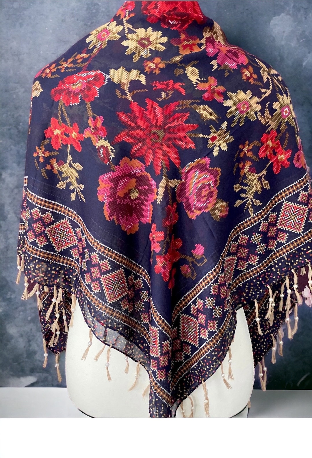 Traditional Turkish Scarf With Fringe and Floral Print Authentic Gift ...