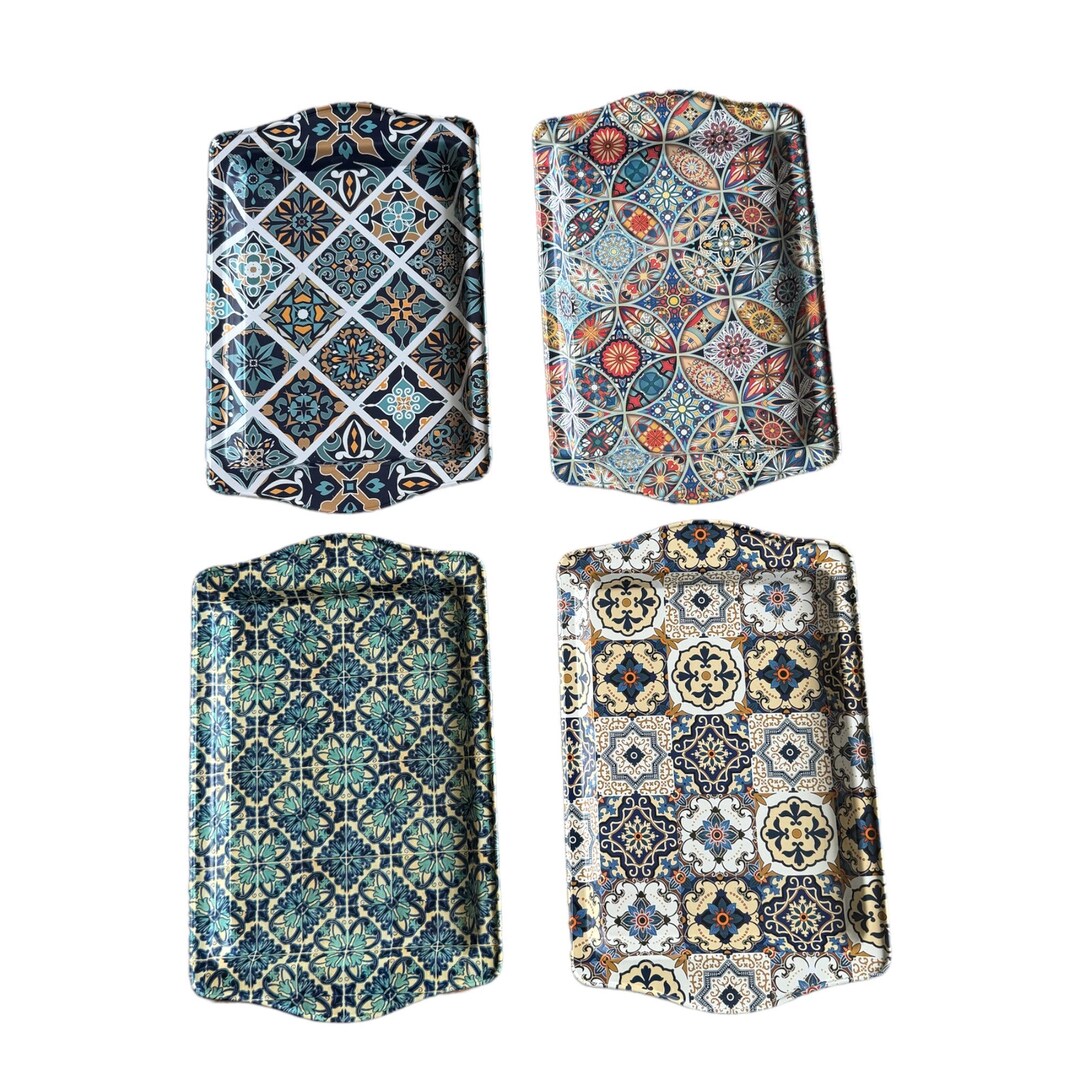 4 Small Metal Trays, Colorful Decorative Serving Coffee / Tea Tray ...