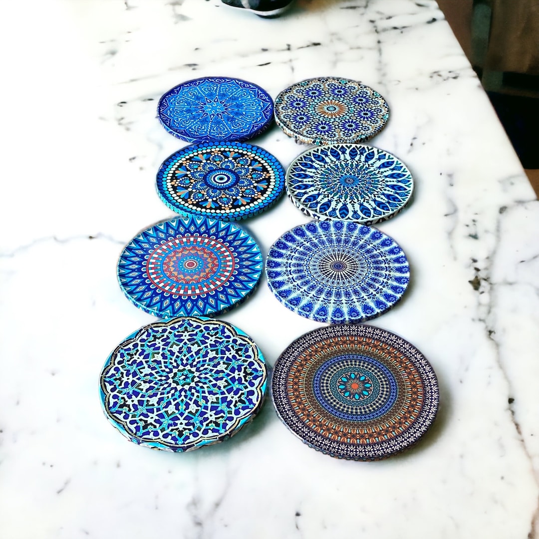 Coasters Set 8 Turkish Design Coasters, Housewarming Gift Round Coaster ...