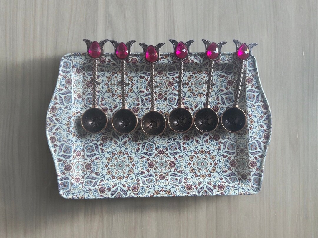 Turkish Tray and Spoons a Colorful Metal Tray & 6 Spoons Perfect for ...