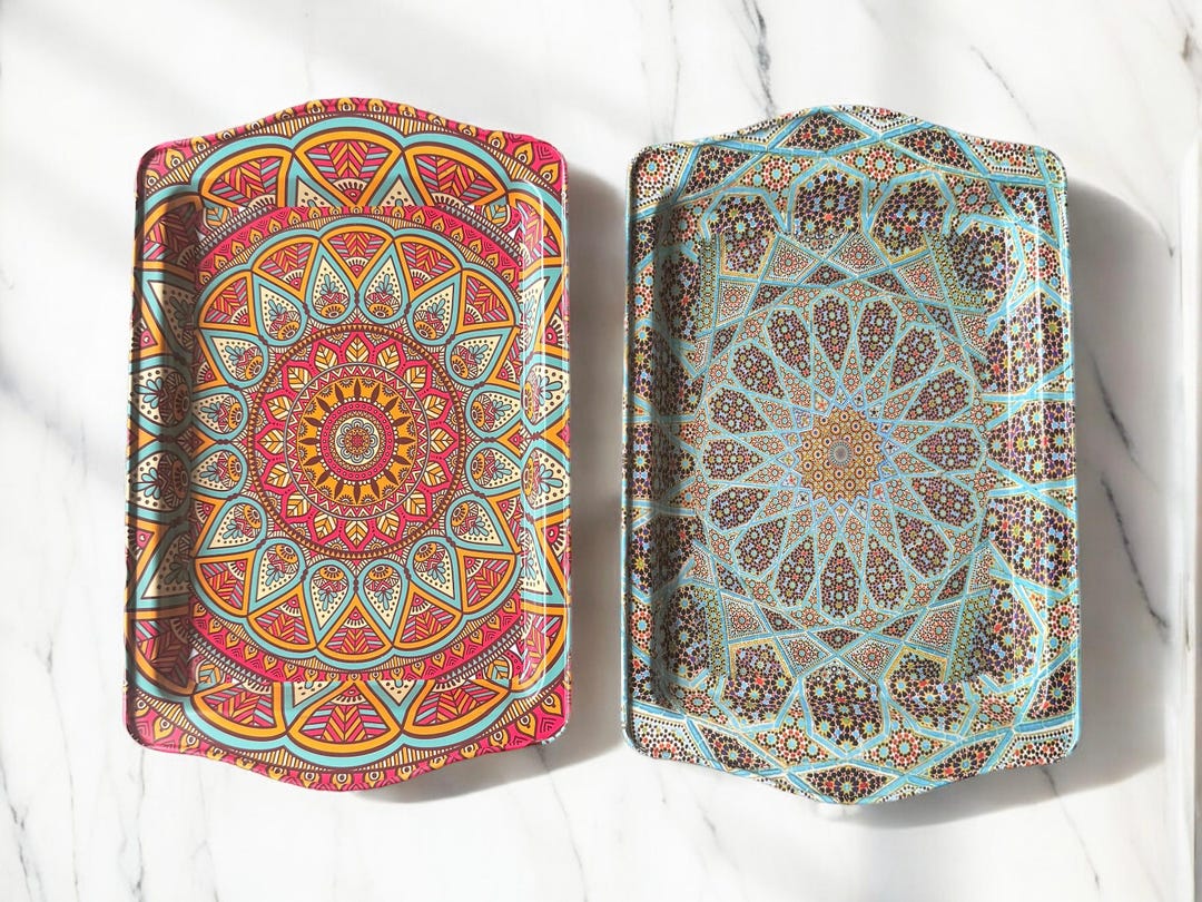 2 Small Decorative Metal Trays - Cute Decor for Desk, Coffee/tea ...