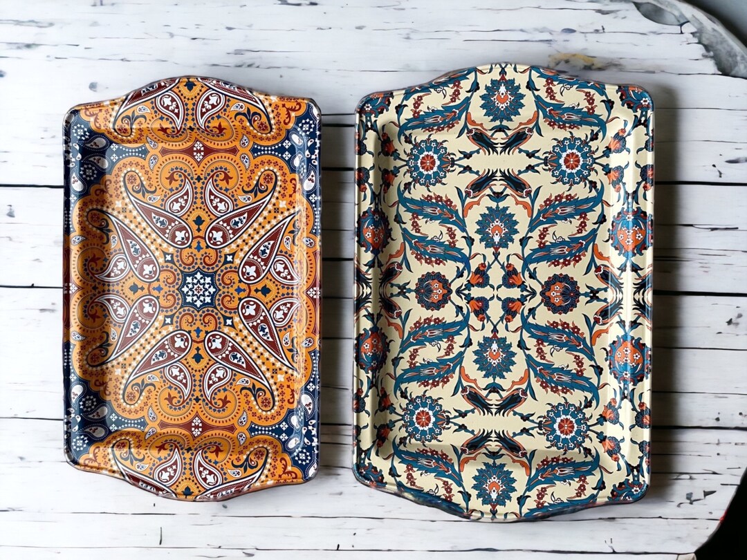 2 Turkish Metal Trays, Mediterranean, Moroccan Persian Coffee / Tea ...