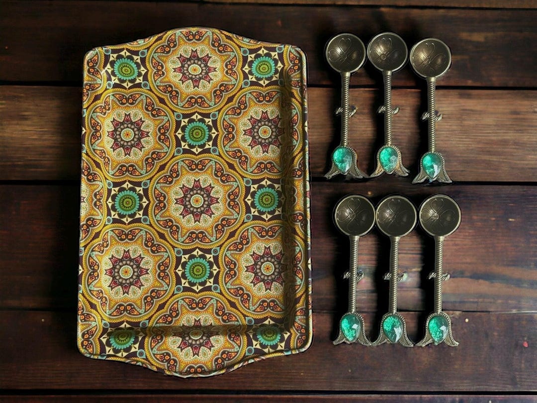 Turkish Tray and Spoons - a Colorful Metal Tray & 6 Spoons - Perfect ...