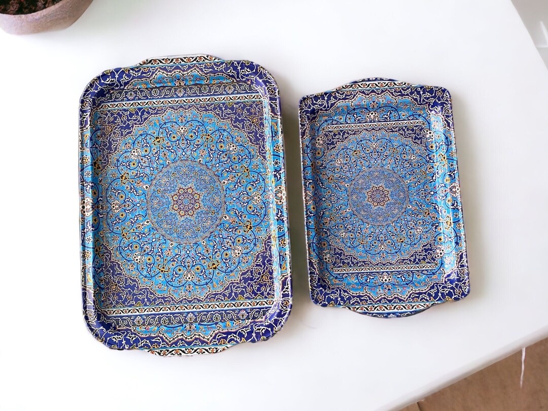 Set of 2 Turkish Metal Trays: Mediterranean Coffee Tea Serving Tray - Etsy