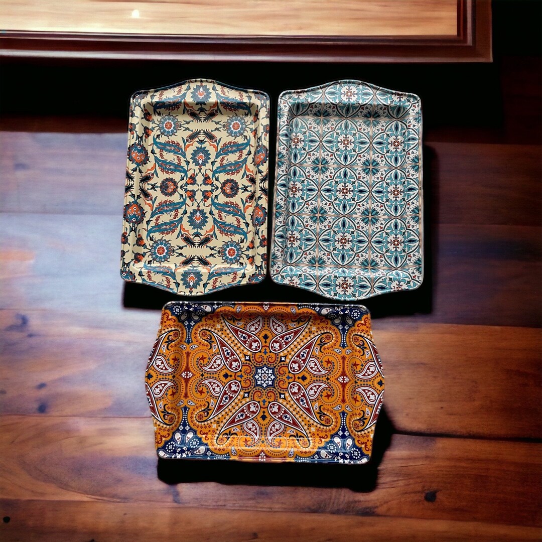 Set of 3 Turkish Metal Trays Mediterranean Moroccan Persian - Etsy