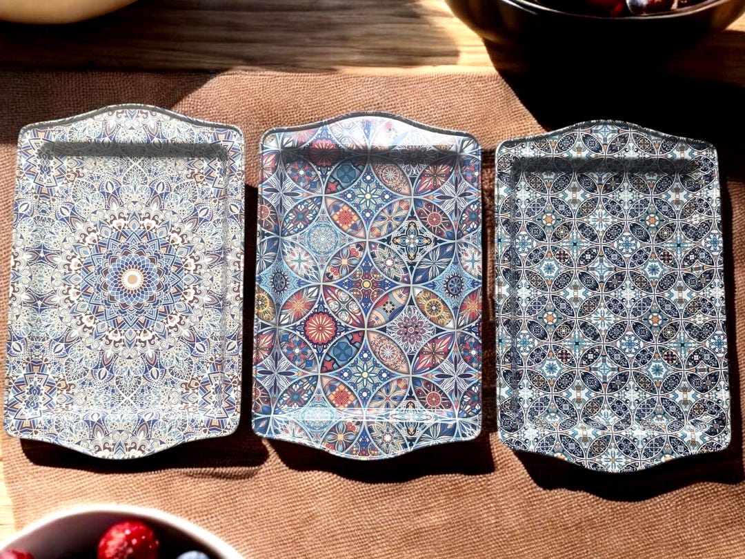 Set of 3 Metal Trays, Turkish Decorative Tray, Serving Coffee / Tea ...