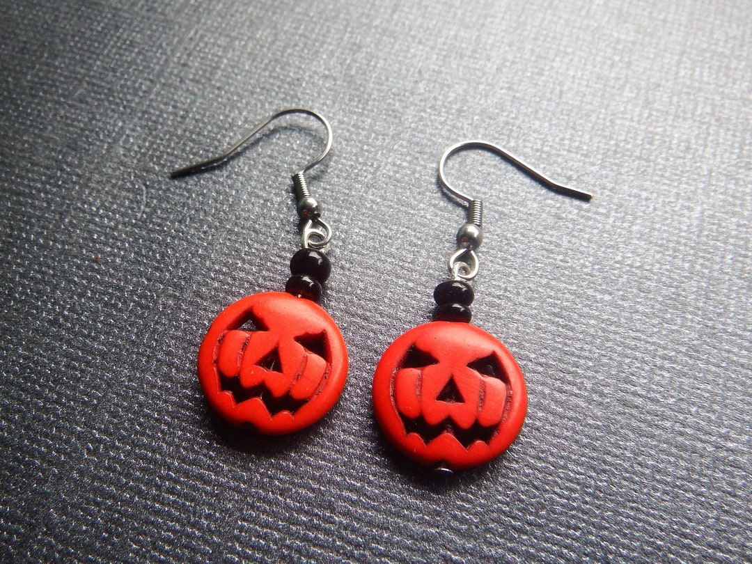 Halloween Earrings, Spooky Jewelry, Pumpkin Earring, Spooky Earrings ...