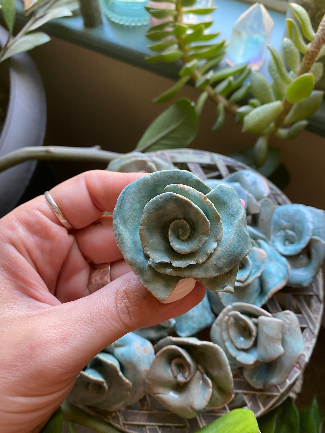 Turquoise Ceramic Roses - Etsy