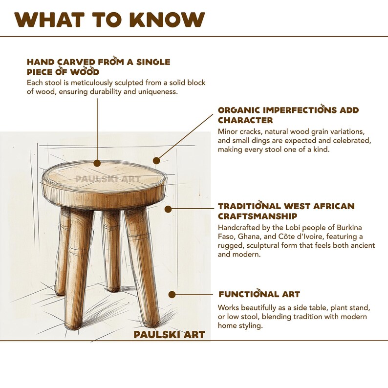 XL 10”W X 15”H African Lobi Stool | Senufo Stool | African Stool ...